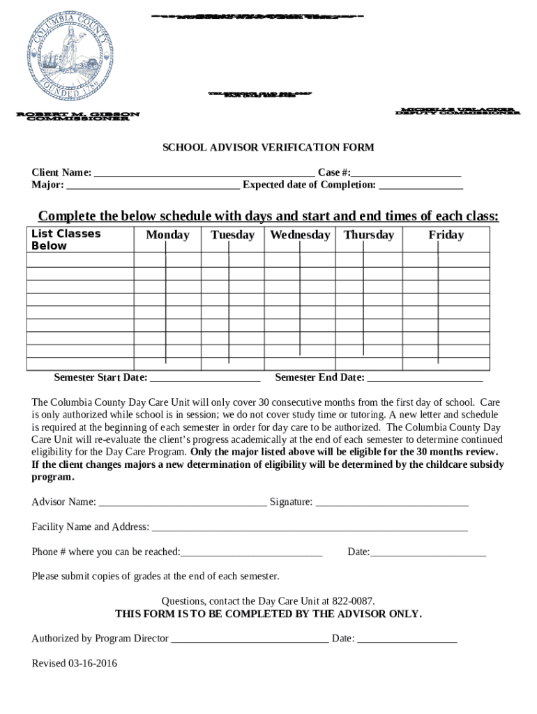 School Advisor Verification Doc Template | pdfFiller