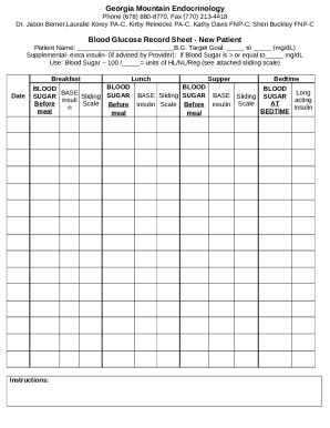 Blood Glucose Record Sheet - New Patient Doc Template | pdfFiller
