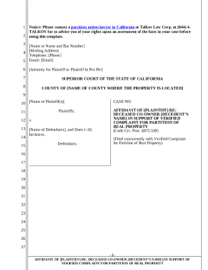 Partition Action Complaint California Template ... Doc Template | pdfFiller