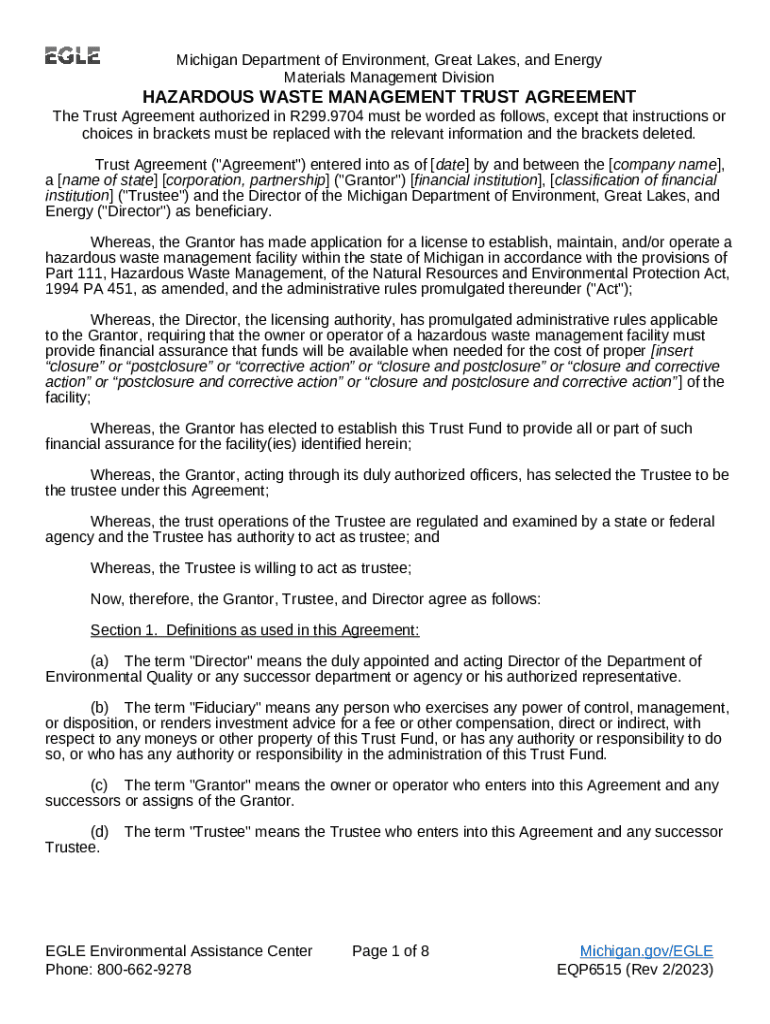 Hazardous Waste Management Liability Trust Agreement Doc Template ...