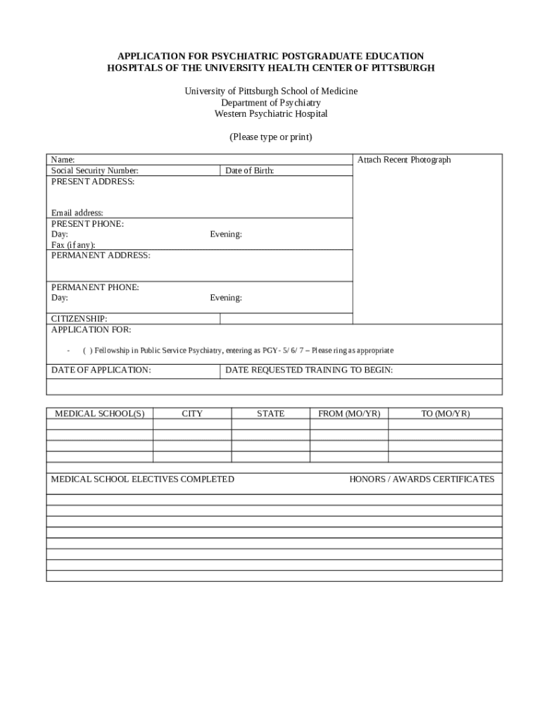 APPLICATION FOR PSYCHIATRIC POSTGRADUATE EDUCATION Doc Template | pdfFiller