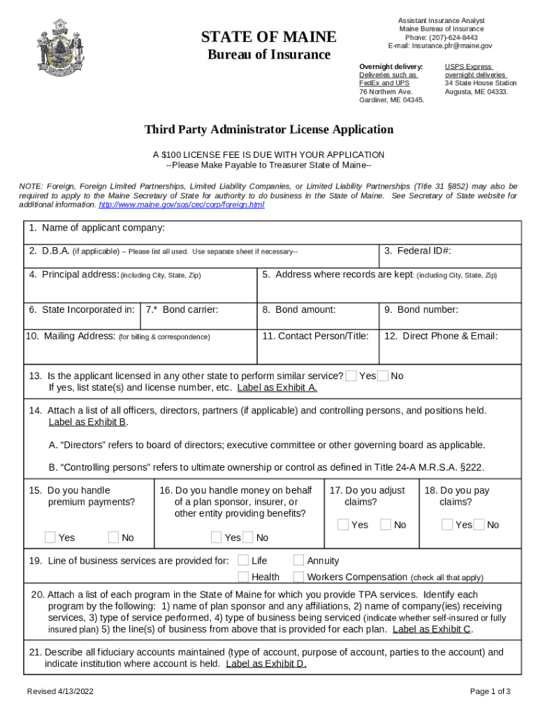 Maine Department of Insurance Doc Template | pdfFiller