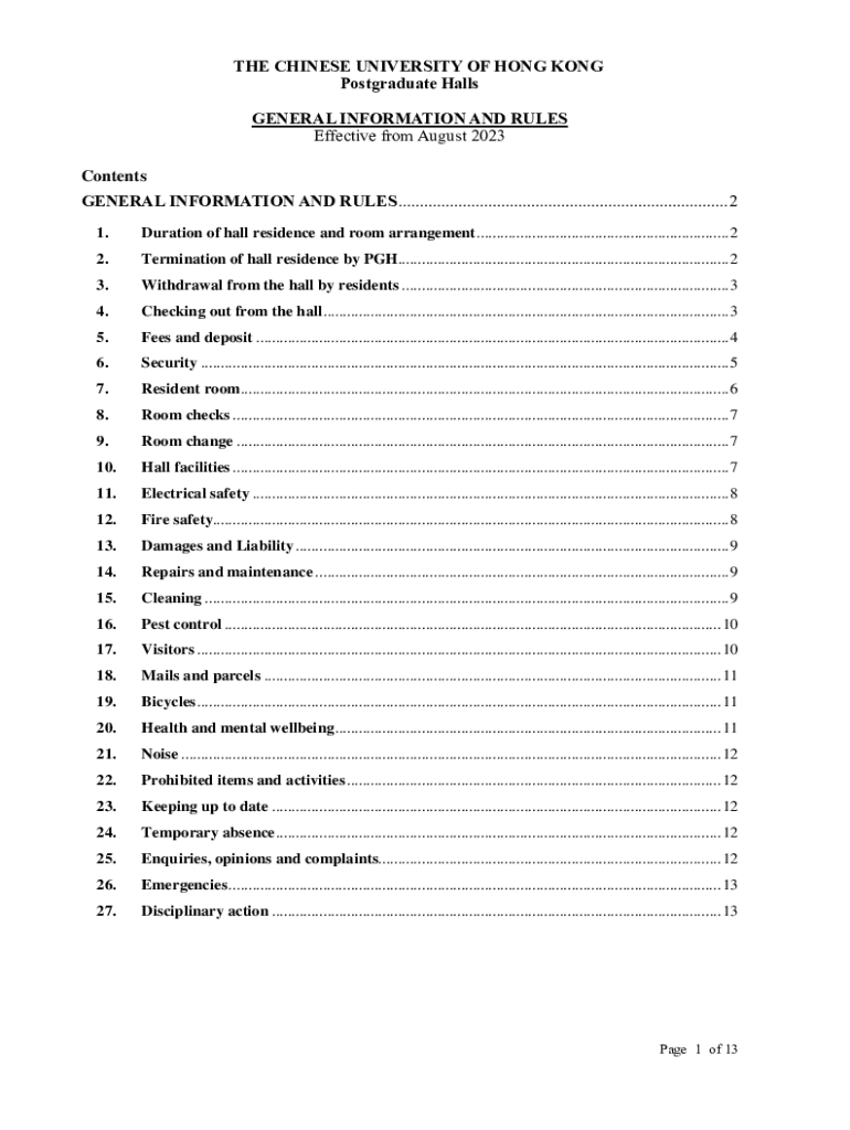 Fillable Online Hall Regulations for the Residents of Postgraduate ...