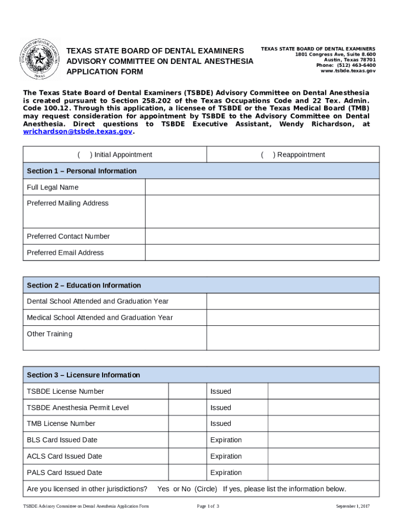 the downloadable application . - tsbde texas Doc Template | pdfFiller