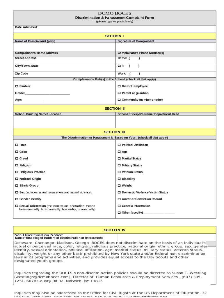 Discrimination & Harassment al Complaint Doc Template | pdfFiller