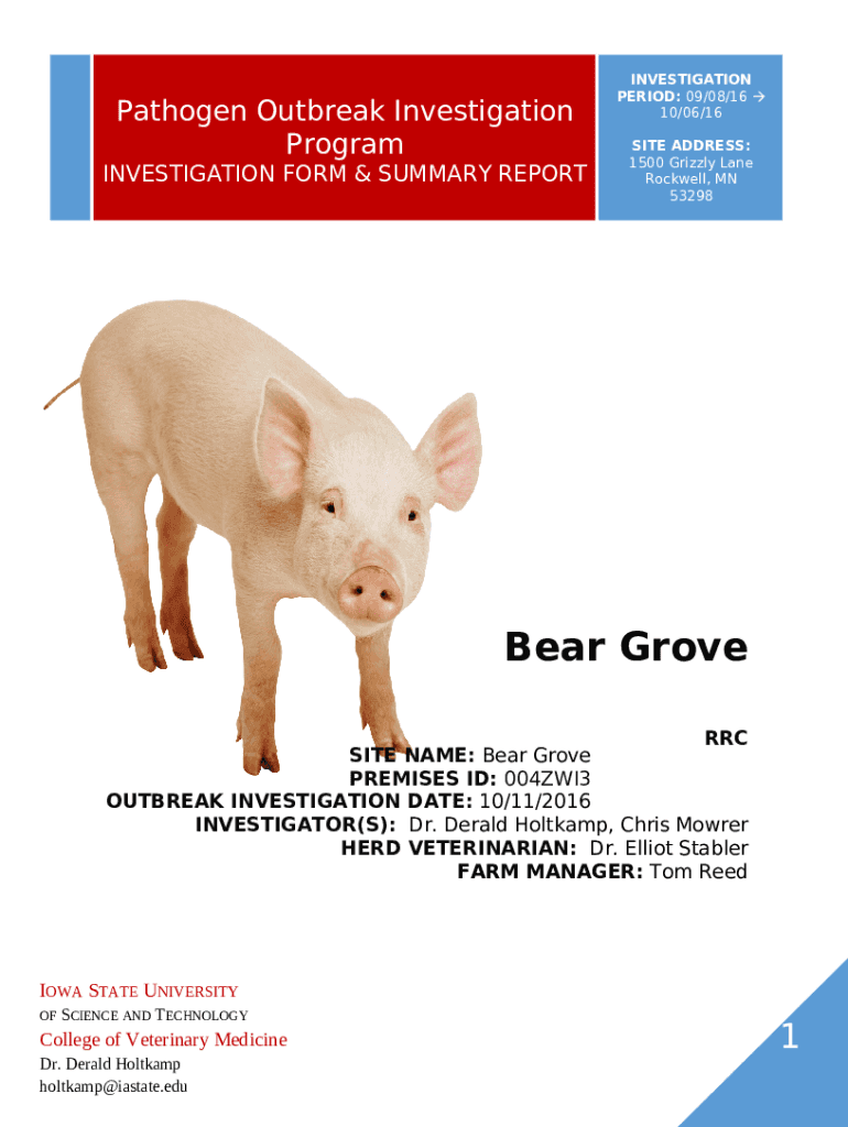 PRRSV OutbreaK Investigation + Summary ReporT Doc Template | pdfFiller