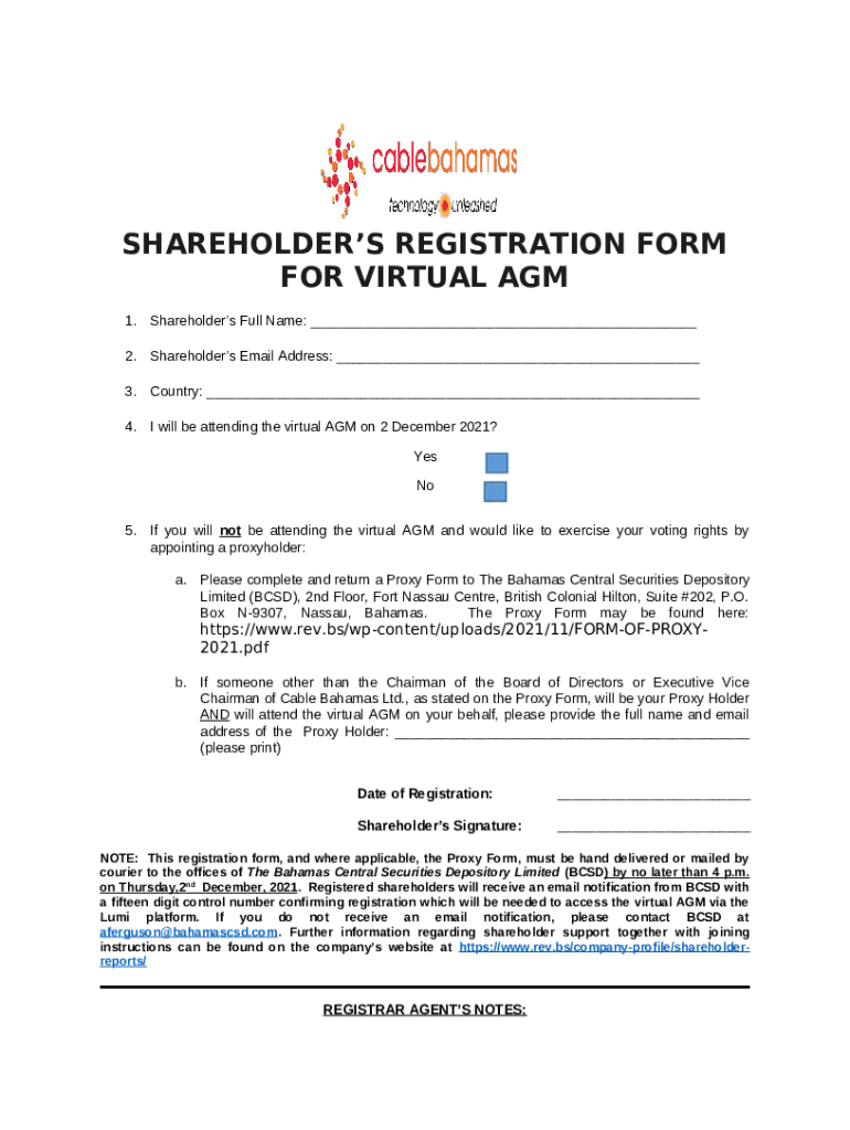 shareholder's registration for virtual agm - rev.bs Doc Template | pdfFiller