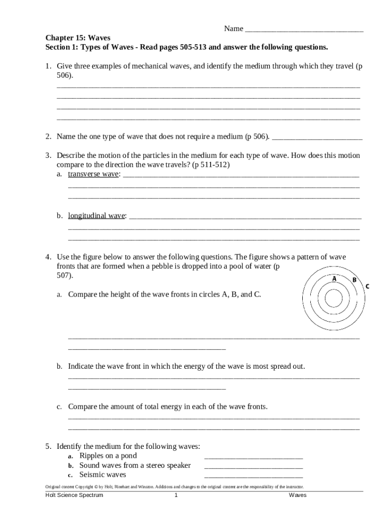 Chapter 15: Waves: Section 1, Types of Waves Flashcards Doc Template | pdfFiller