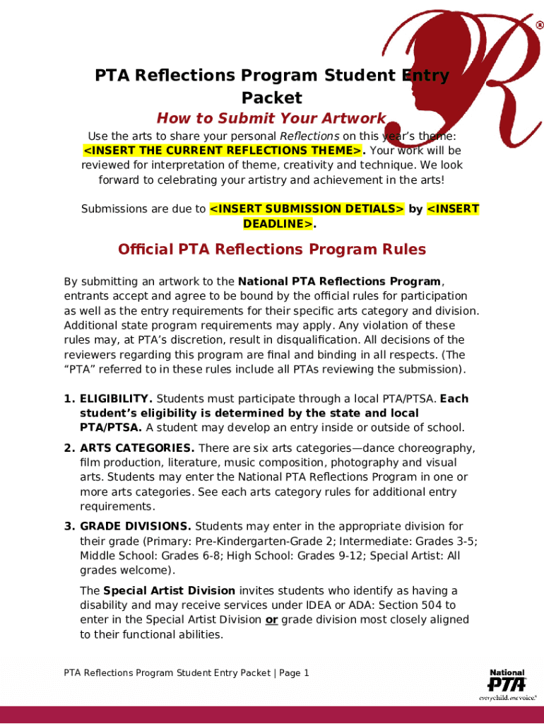 PTA Reflections Cultural Arts Program Doc Template | pdfFiller
