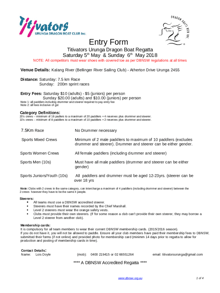 Please only fill in this page once per club ENTRY Doc Template | pdfFiller