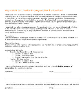 Hepatitis B Vaccination In-progress/Declination Doc Template | pdfFiller