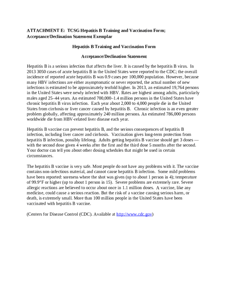 TCSG Hepatitis B Training and Vaccination Doc Template | pdfFiller