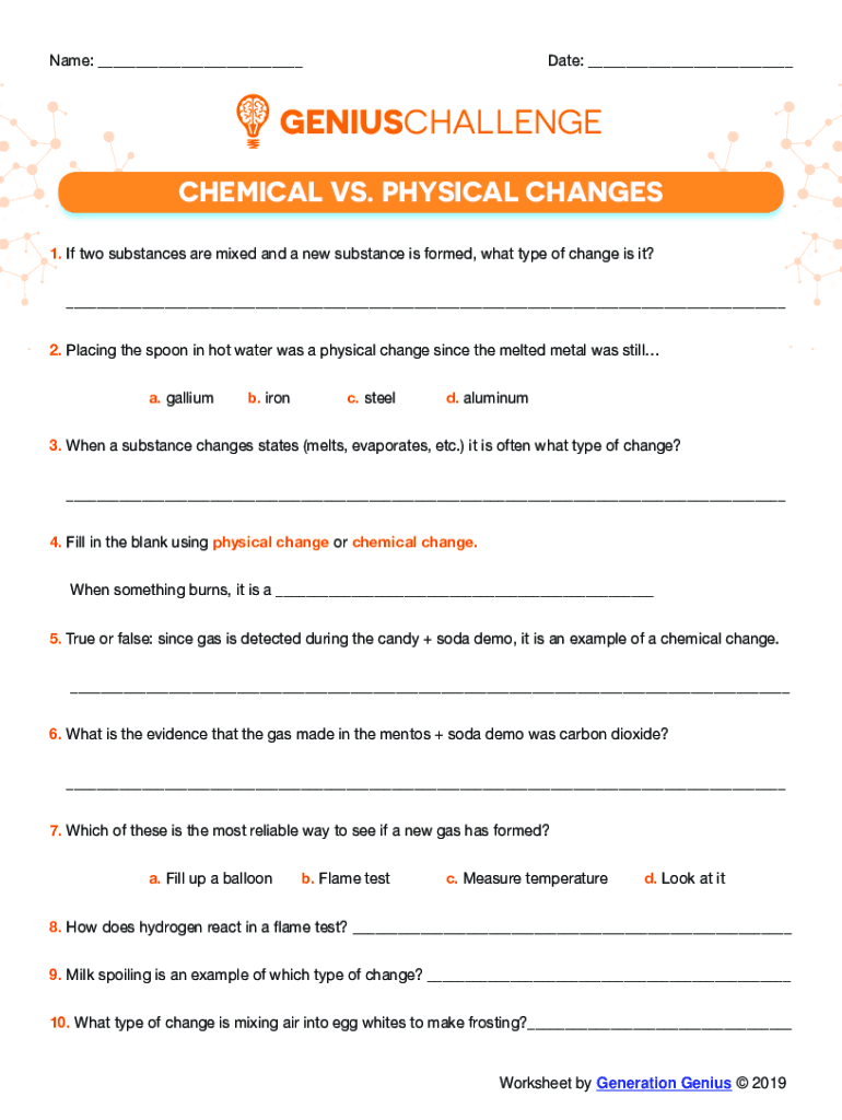 Answer Key Physical And Chemical Changes Worksheet Answers Pdf - Fill ...