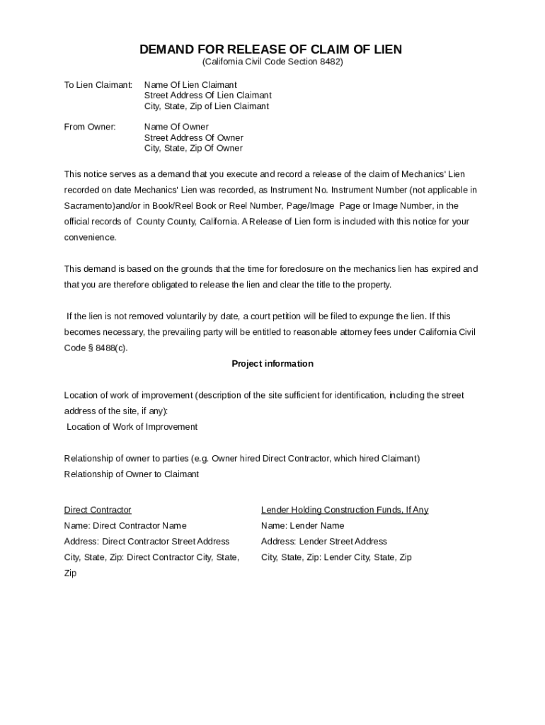Petition to Release Mechanics Lien - Demand - Template Doc Template ...
