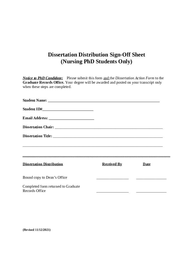 Dissertation Distribution Sign-Off Sheet (Nursing PhD Only) Doc ...