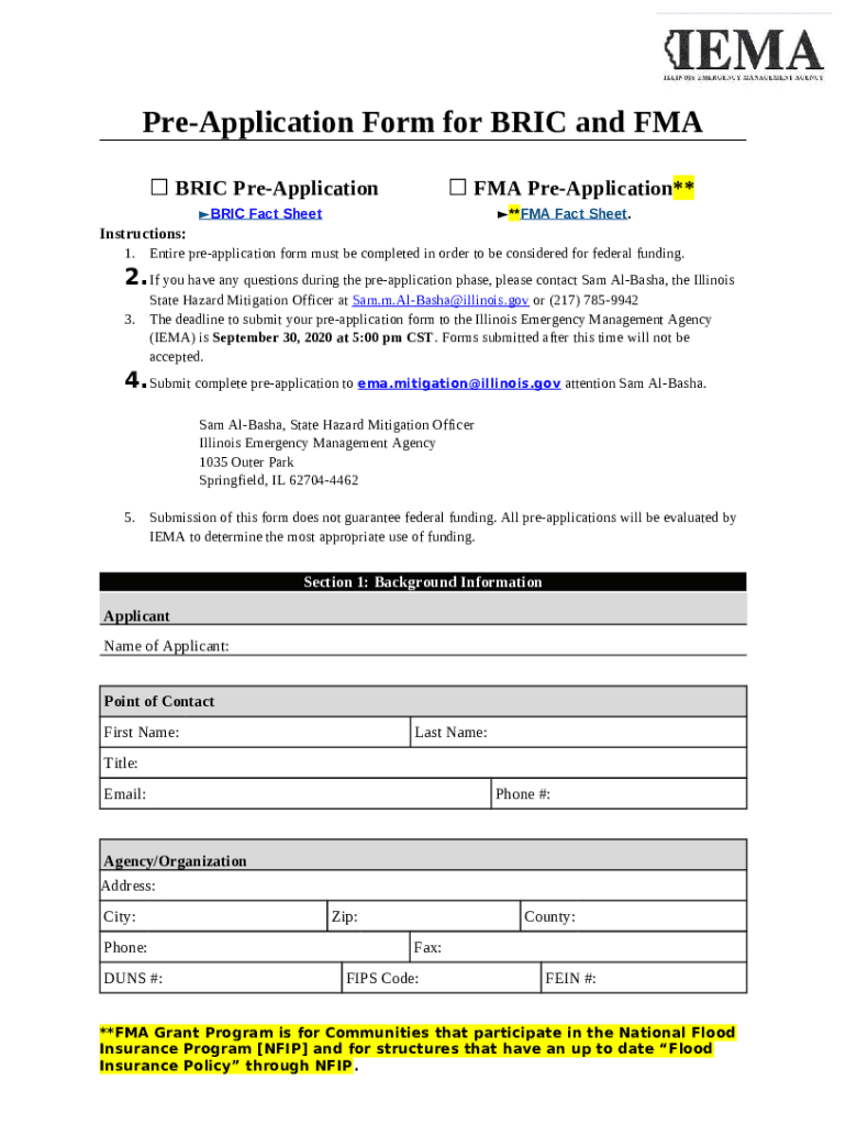 Pre-Application for BRIC and FMA - public iema state il Doc Template ...