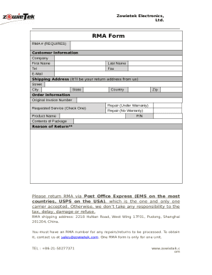 Return Merchandise Authorization (RMA) Excel ... Doc Template | pdfFiller