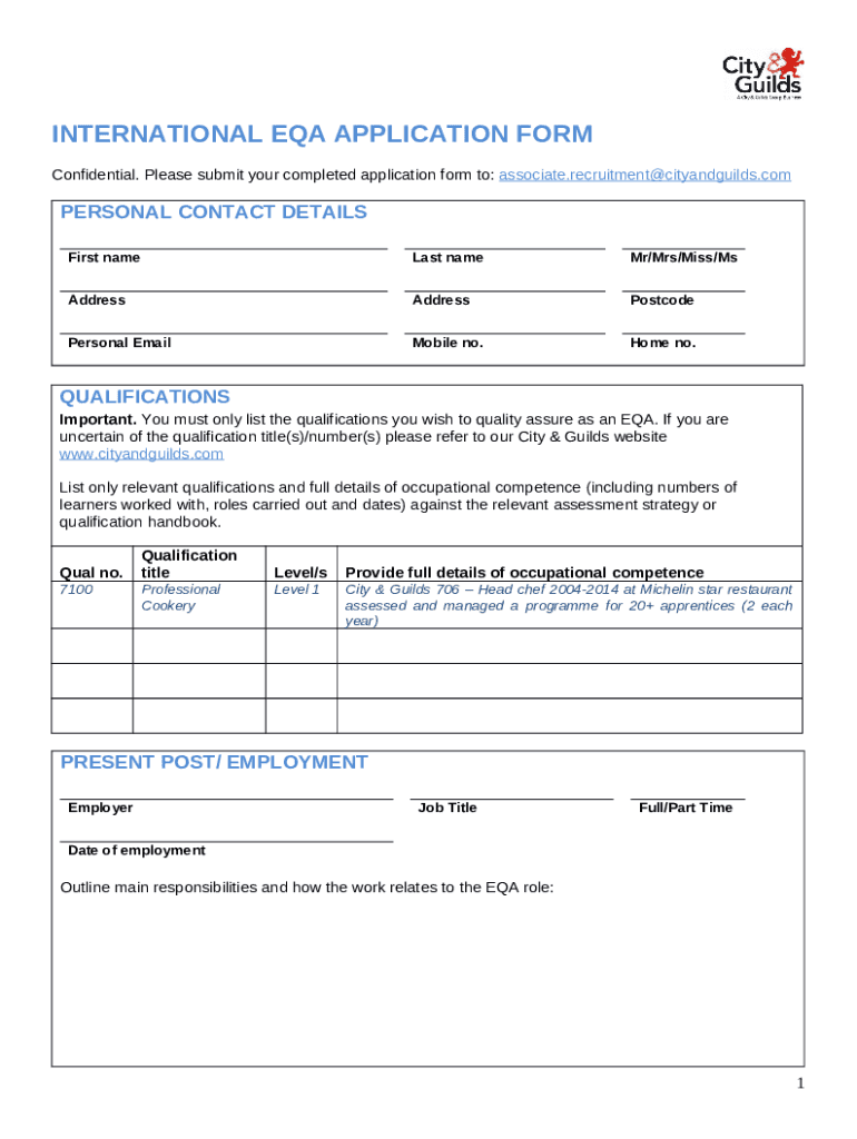 EQA Application Doc Template | pdfFiller