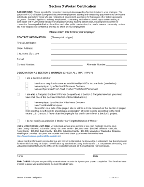 Section 3 Worker Self-Certification Doc Template | pdfFiller