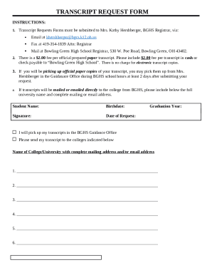 BGHS TRANSCRIPT REQUEST Doc Template | pdfFiller