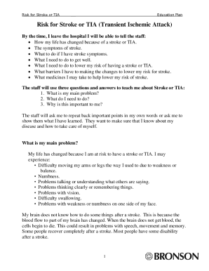 Fillable Online Transient ischemic attack (TIA) - Symptoms and causes ...