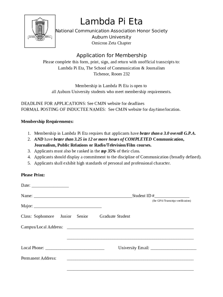 Lambda Pi Eta Chapter Application Doc Template | pdfFiller