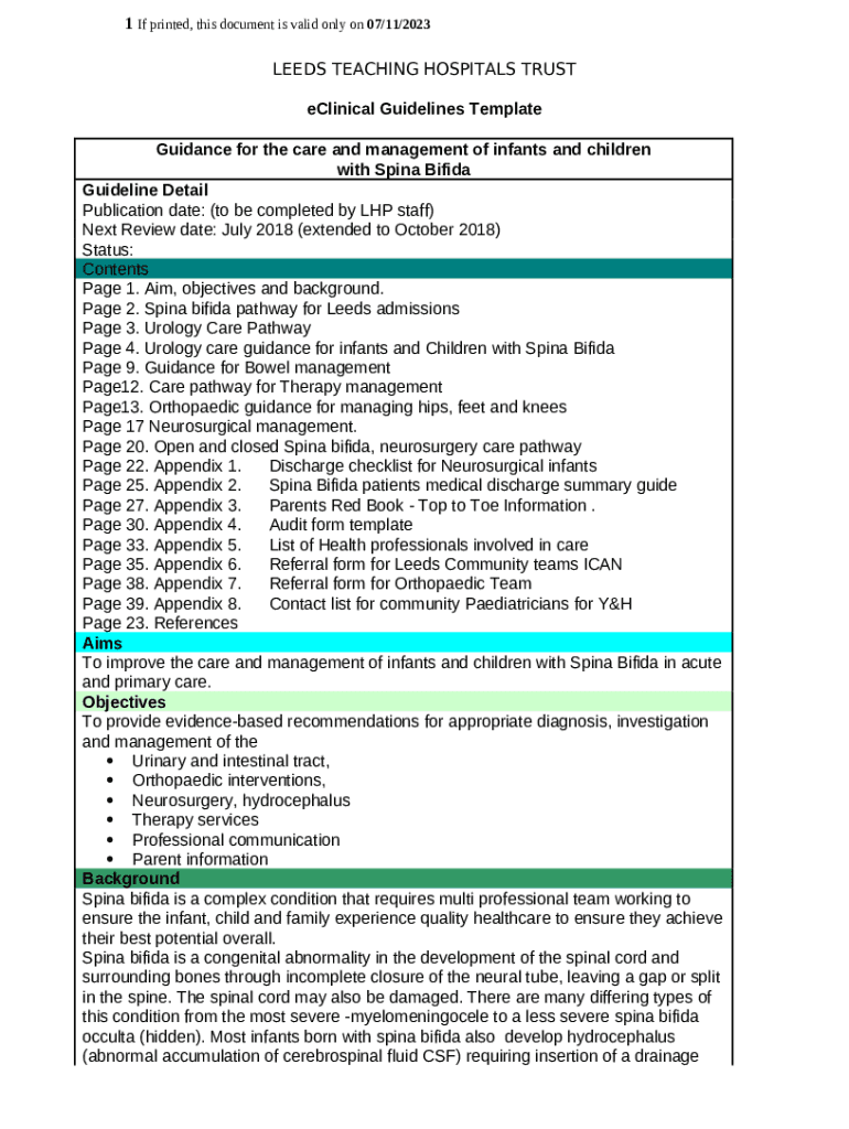 urological guidance for children with spina bifida Doc Template | pdfFiller