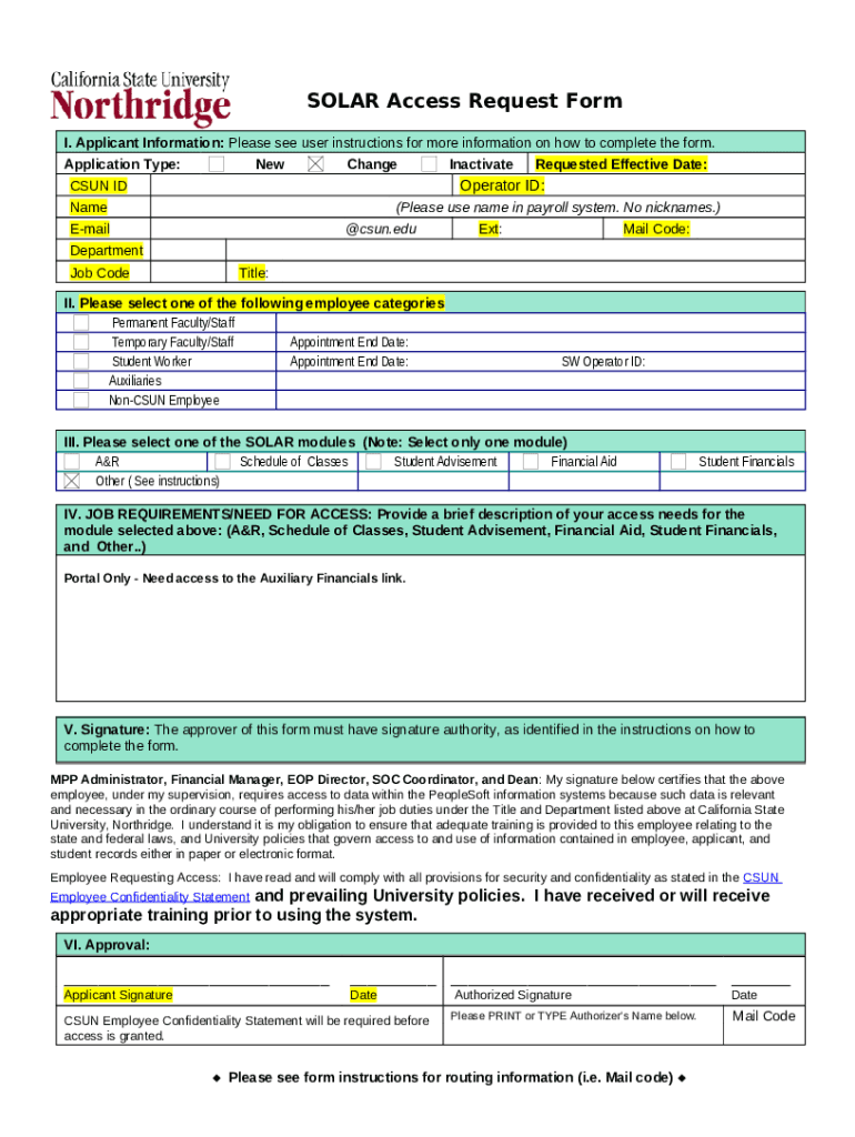 SOLAR Access Request Doc Template | pdfFiller