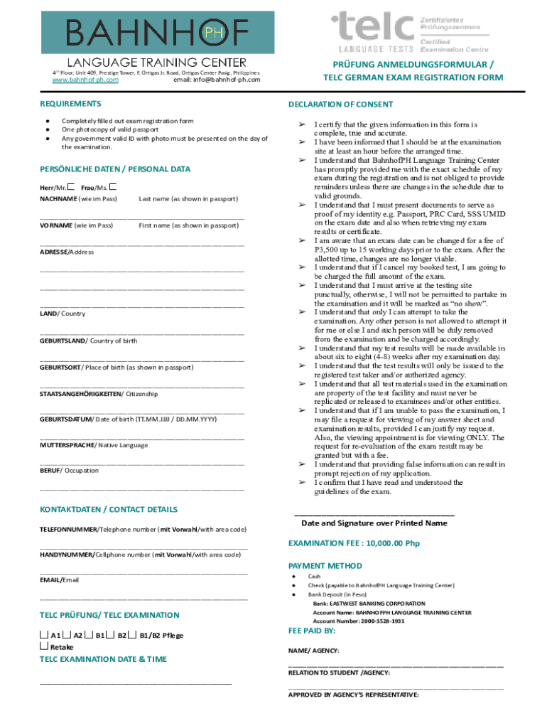 Fillable Online *TELC Exam Registration Form.docx Fax Email Print ...