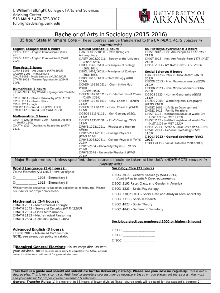 Advising Worksheets - Walton College - University of Arkansas ...