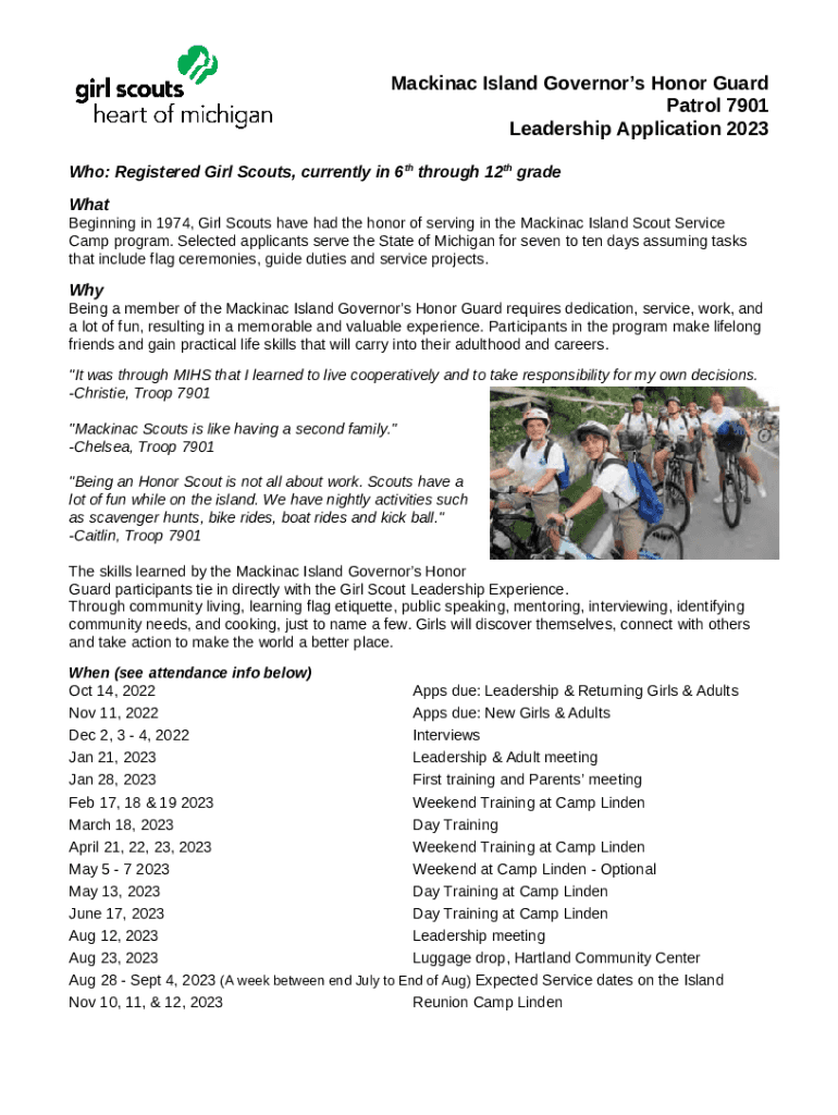 Application s Returning Scouts - Mackinac Island Honor ... Doc Template | pdfFiller