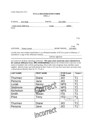 FCCLA REGISTRATION Doc Template | pdfFiller
