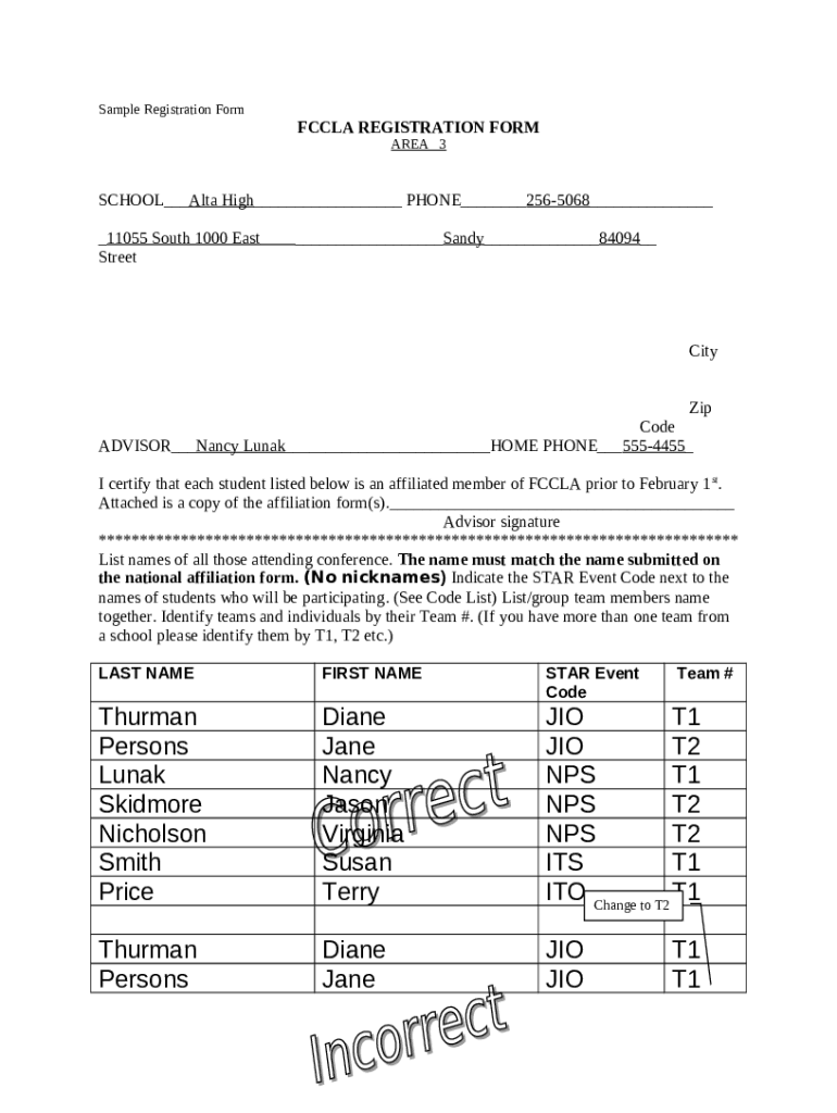 FCCLA REGISTRATION Doc Template | pdfFiller