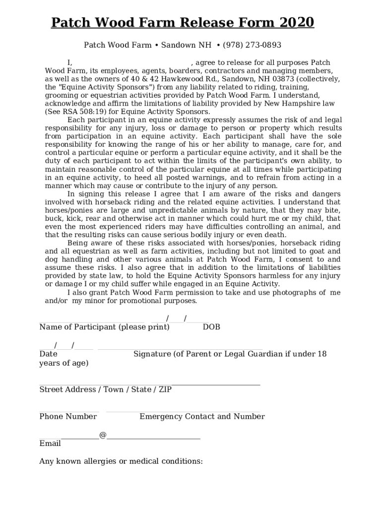 PWF Release s Doc Template | pdfFiller