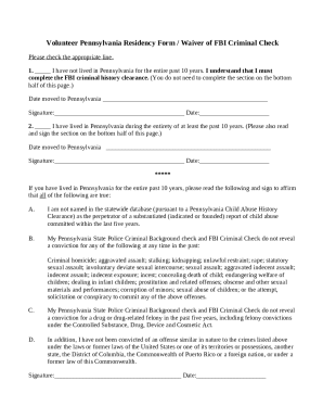 Volunteer PA Residency / Waiver of FBI Check ... Doc Template | pdfFiller