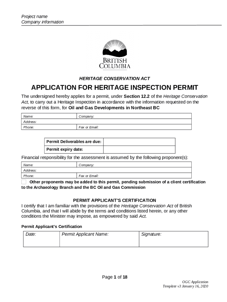 application for heritage inspection permit Doc Template | pdfFiller