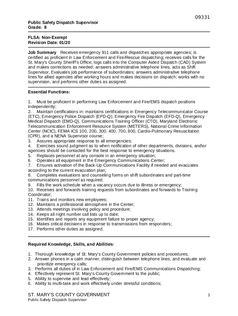 Public Safety Dispatcher DEPARTMENT: Salem Police ... Doc Template ...