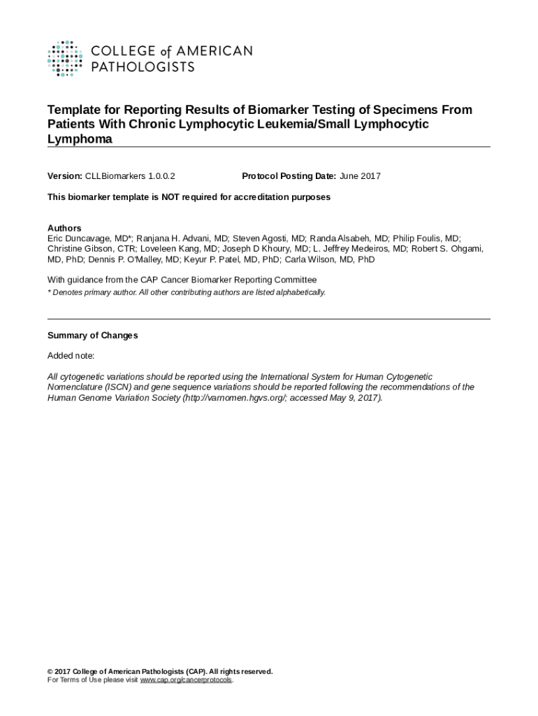 CLL Biomarker Template Doc Template | pdfFiller