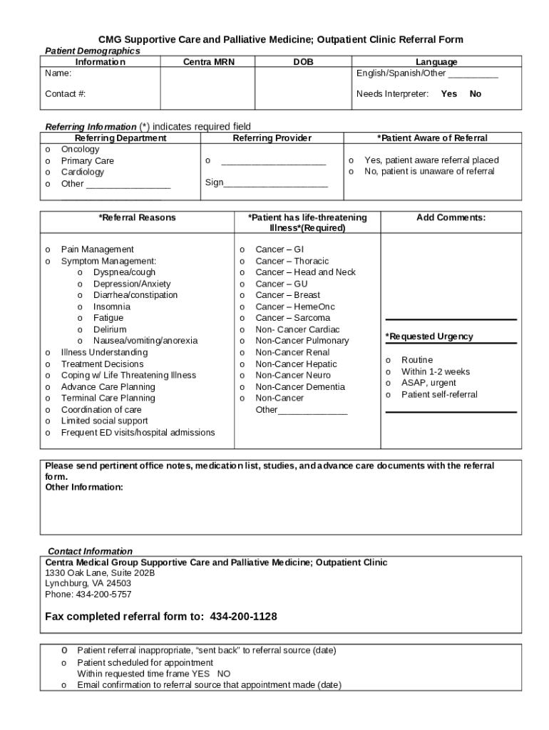 Palliative and Supportive Care Referral s Doc Template | pdfFiller