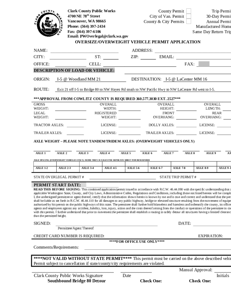 Over-legal loads, house moves and street use - Clark County - clark wa Doc Template | pdfFiller