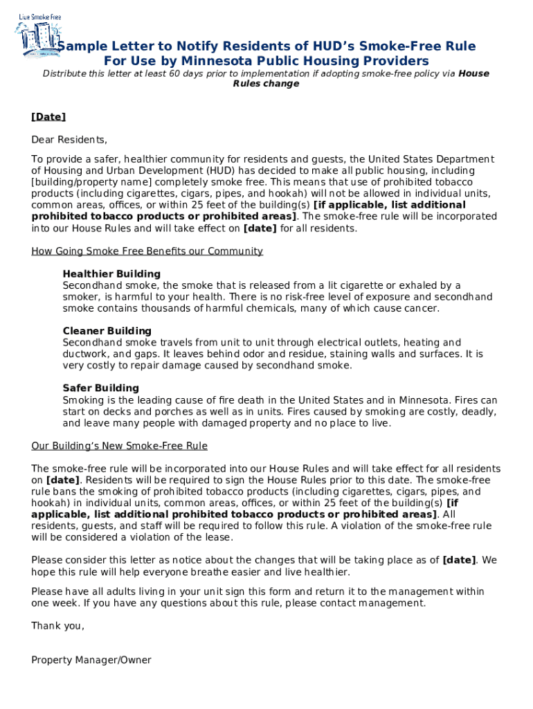 Enforcing a Smoke-Free Policy in Public Housing Doc Template | pdfFiller