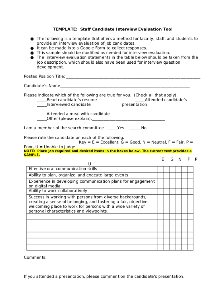 Free Interview Evaluation & Step-by-Step Guide Doc Template | pdfFiller