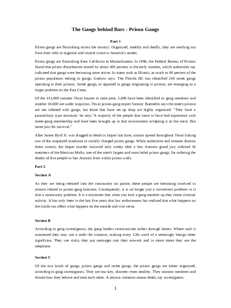 The Gangs Behind Bars Prison Gangs Reading Answers ... Doc Template ...