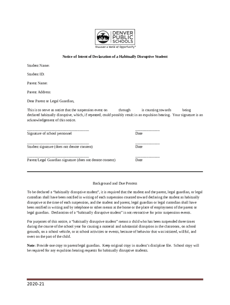 Notice of Intent of Declaration of a Habitually Disruptive ...