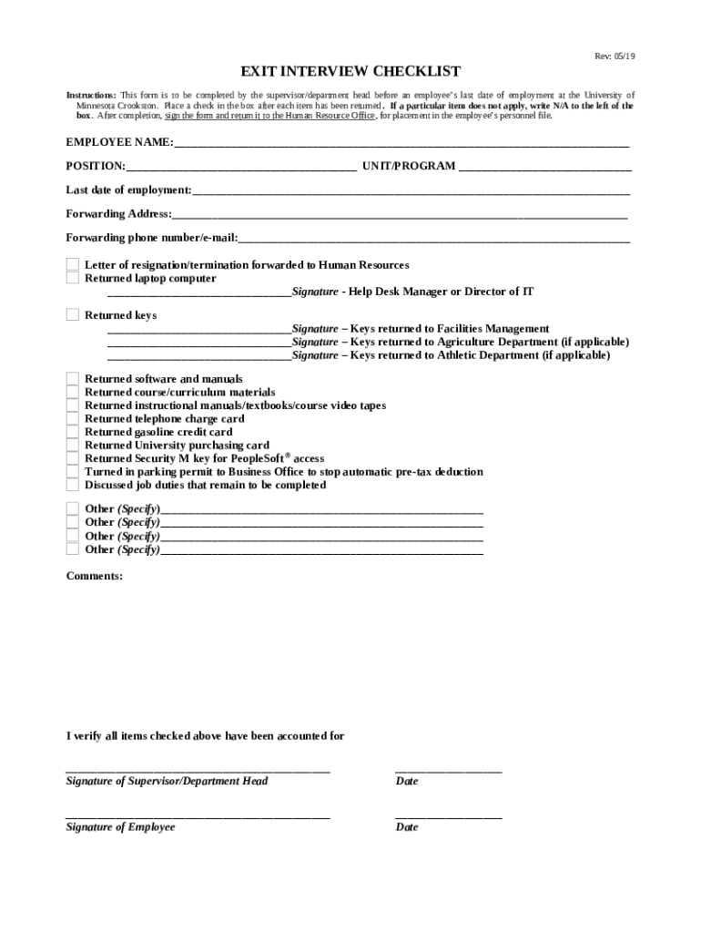 Exit Interviews for Employees who Separate - crk umn Doc Template | pdfFiller