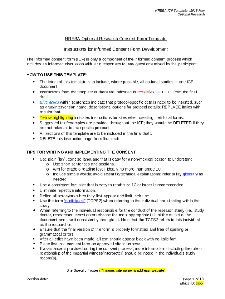 HREBA Optional Research Consent Template Doc Template | pdfFiller