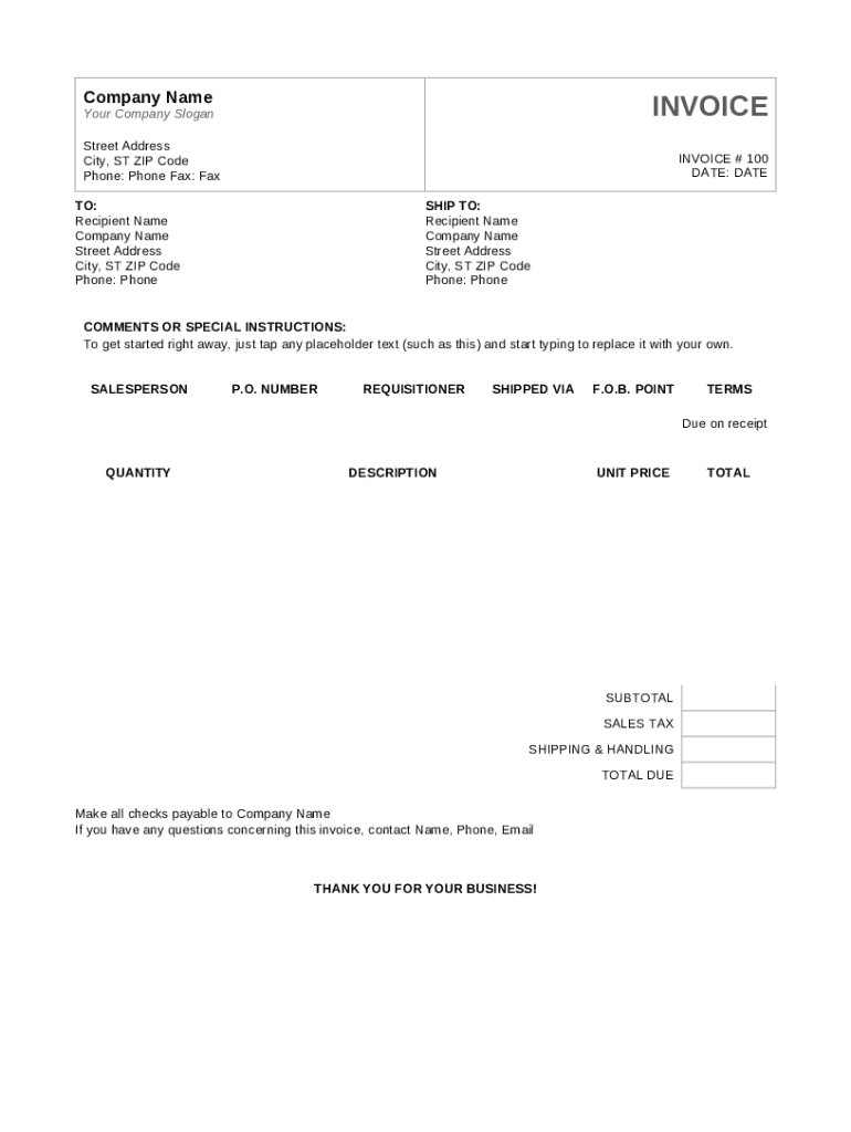 Invoice That Calculates Total1 Doc Template | pdfFiller