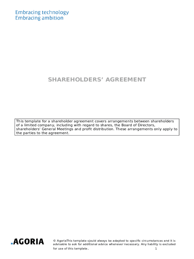 This template for a shareholder agreement covers arrangements between ...