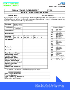 Fillable Online EARLY YEARS ENTITLEMENT HEADCOUNT STARTER ... Fax Email ...