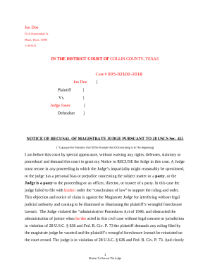 New Inventory Notice To Recuse The Judge 11-30-19 Doc Template | pdfFiller